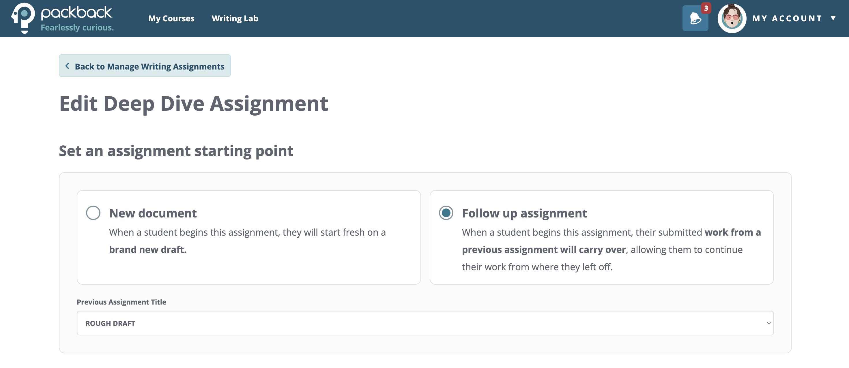 Creating a Follow Up Assignment in Deep Dives – Packback