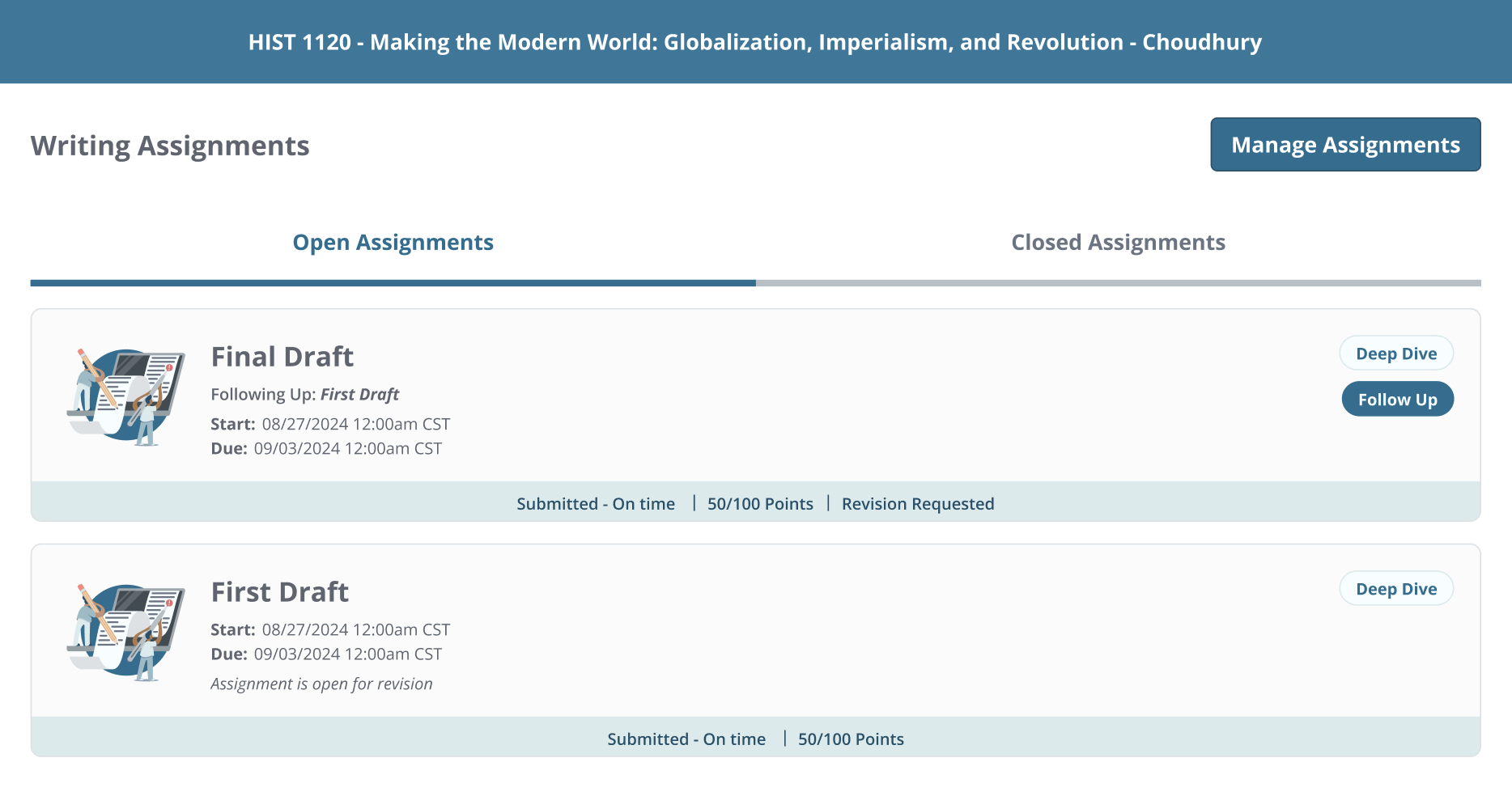 Completing a Follow Up Assignment in Deep Dives – Packback